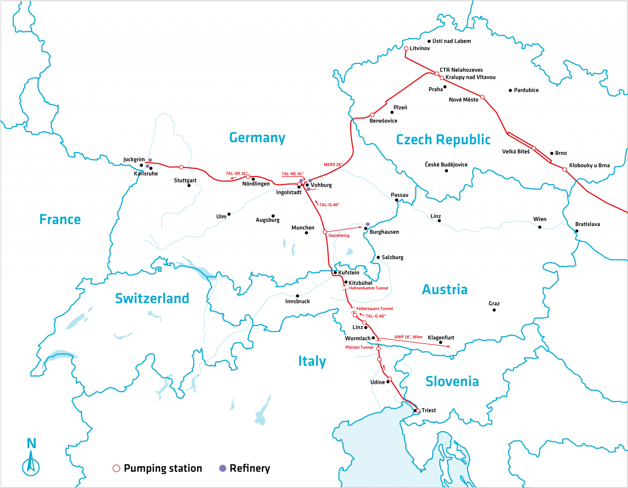 The oil pipeline network in Europe - Mero ČR