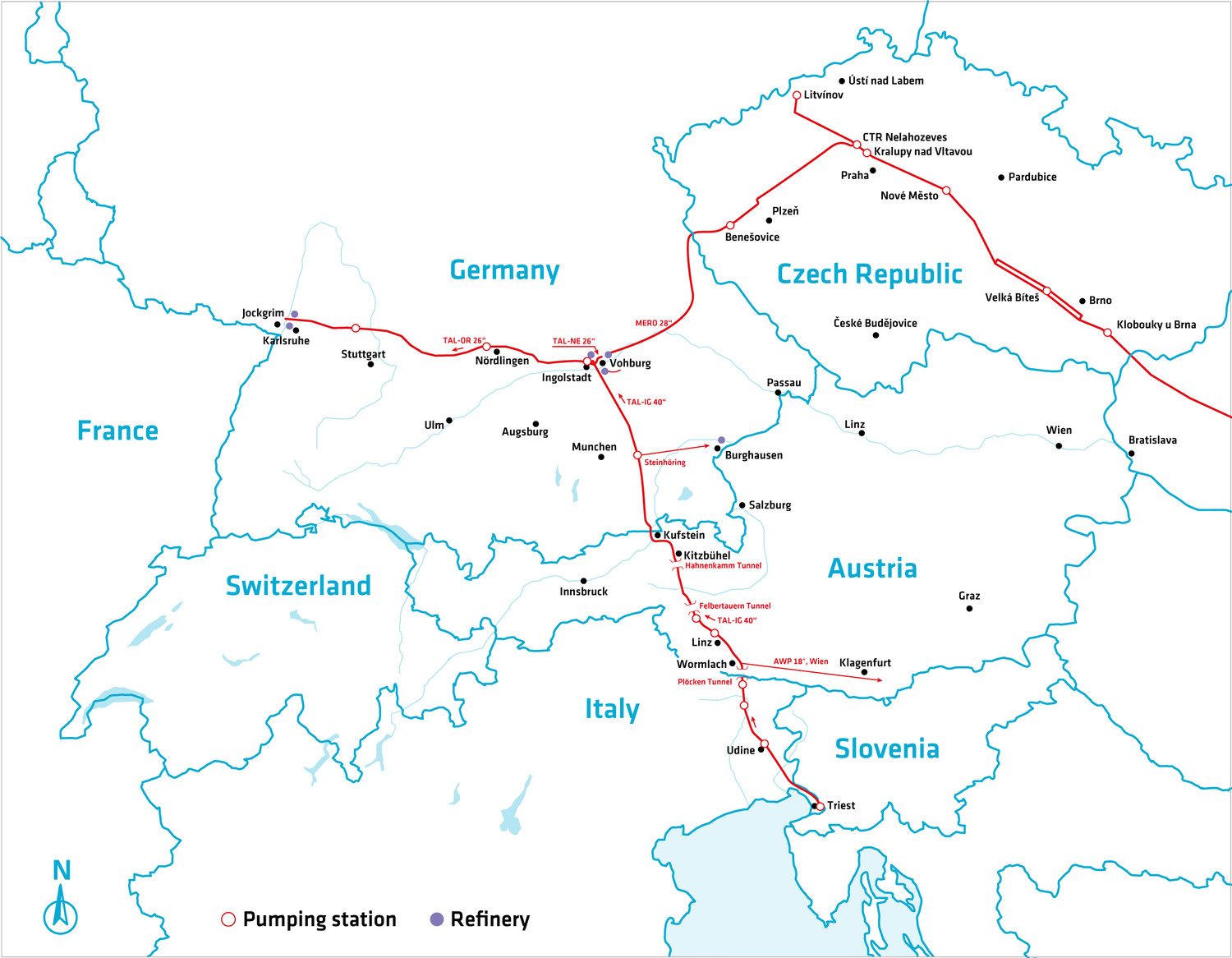 The oil pipeline network in Europe - Mero ČR
